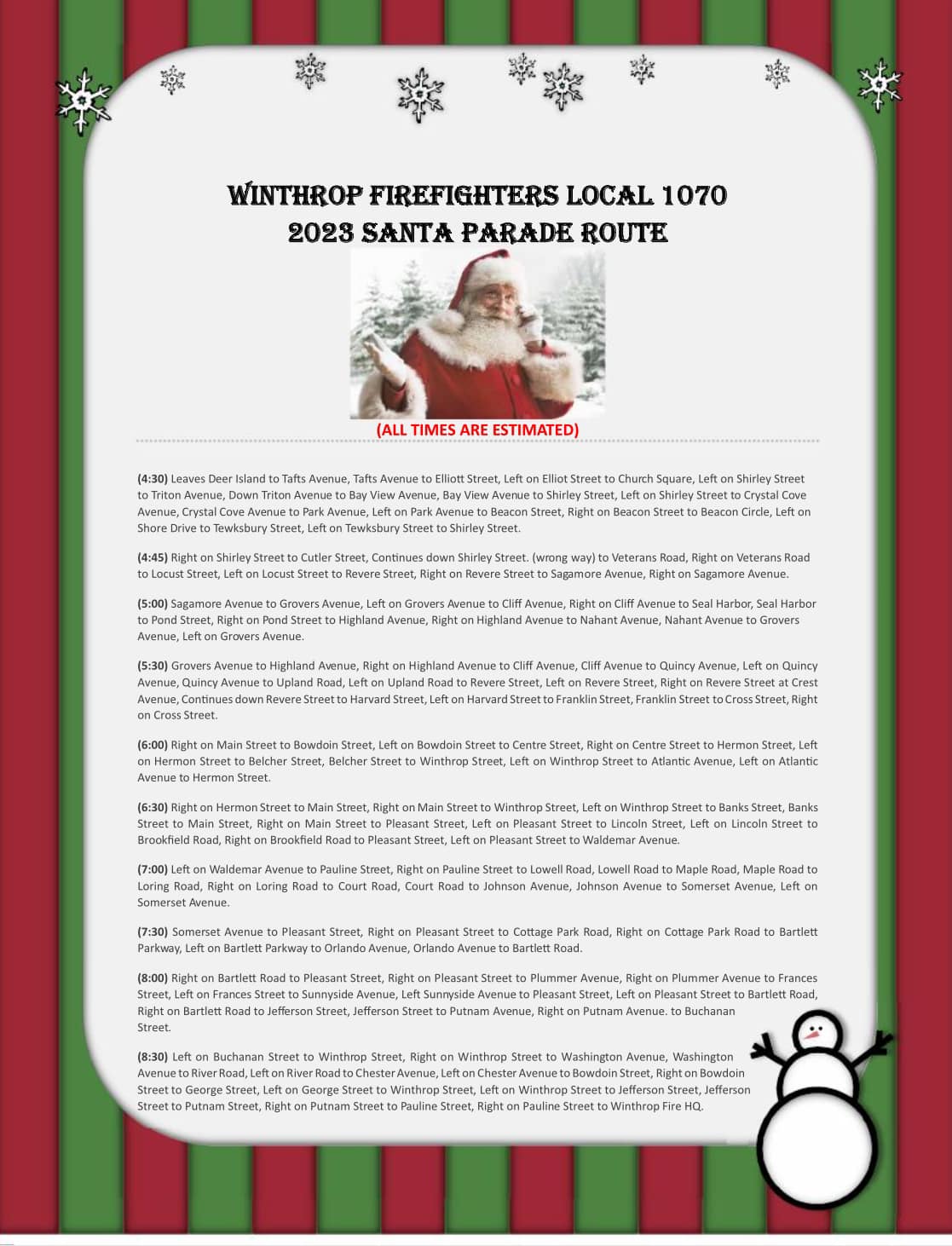 Santa's Fire Truck route 2024 - Winthrop Chamber of Commerce